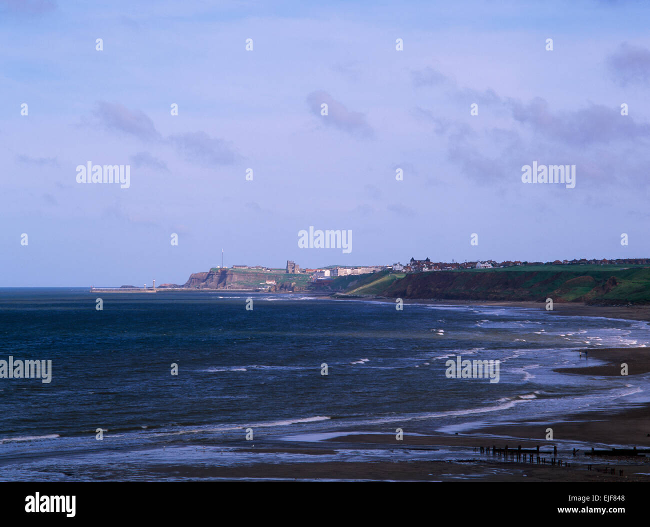 Looking ESE from Sandsend to Whitby harbour, North Yorkshire, an old ...