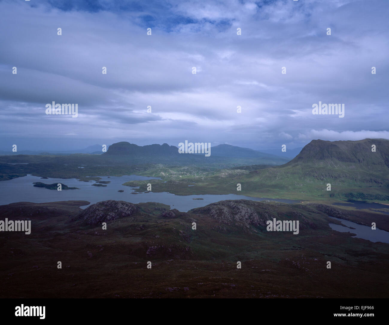 Cul Mor Suilven Canisp & Loch Sionascaig on a cloudy day from Stac ...