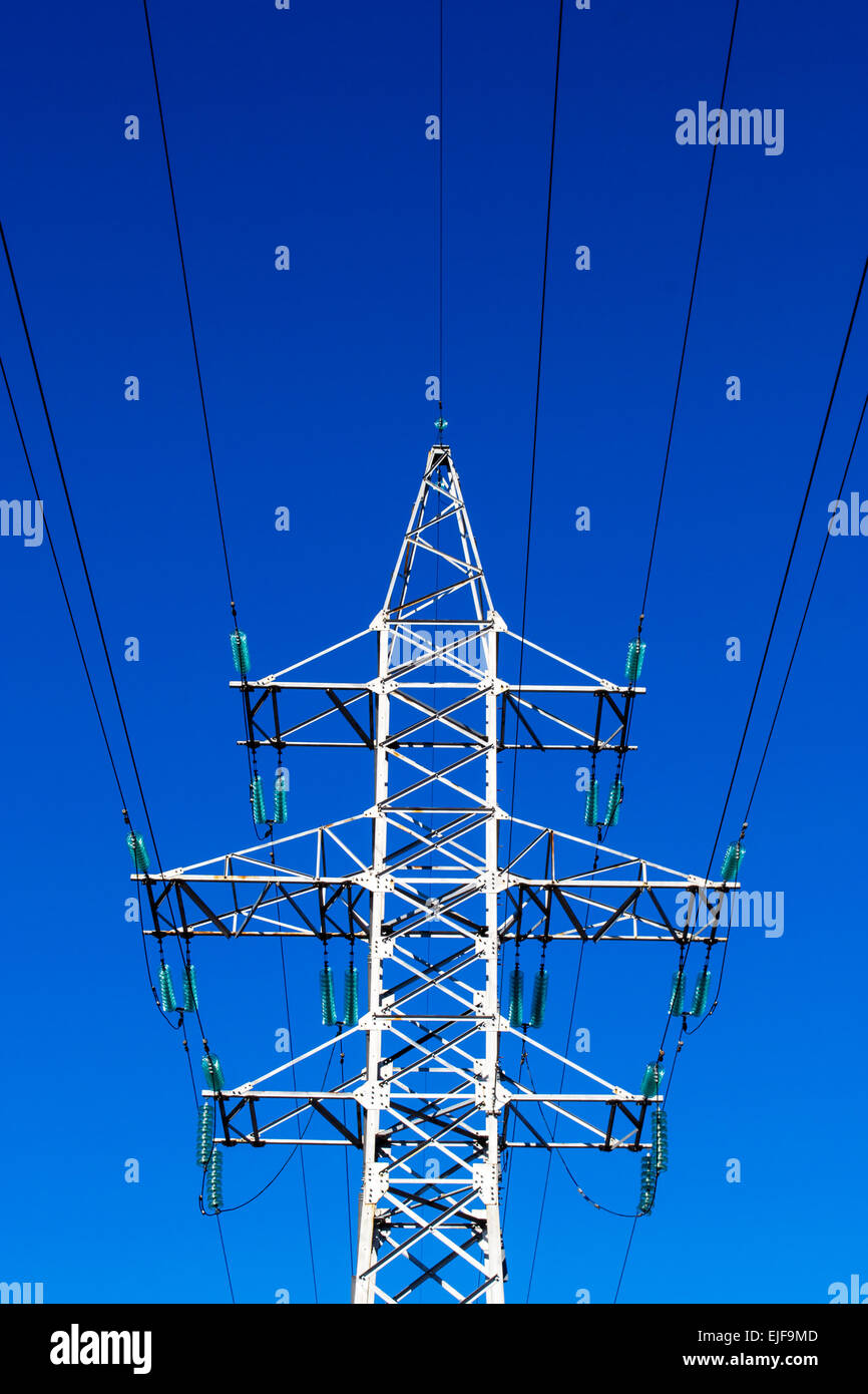 A single electric pylon mast works silently in the morning light Stock ...