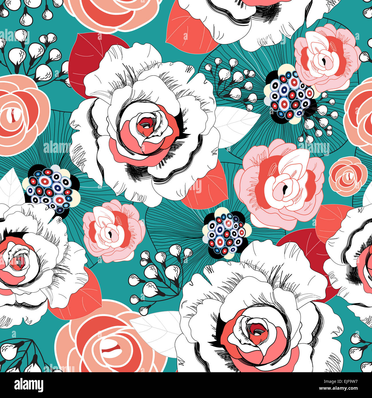gentle summer floral pattern with roses on a green background Stock ...