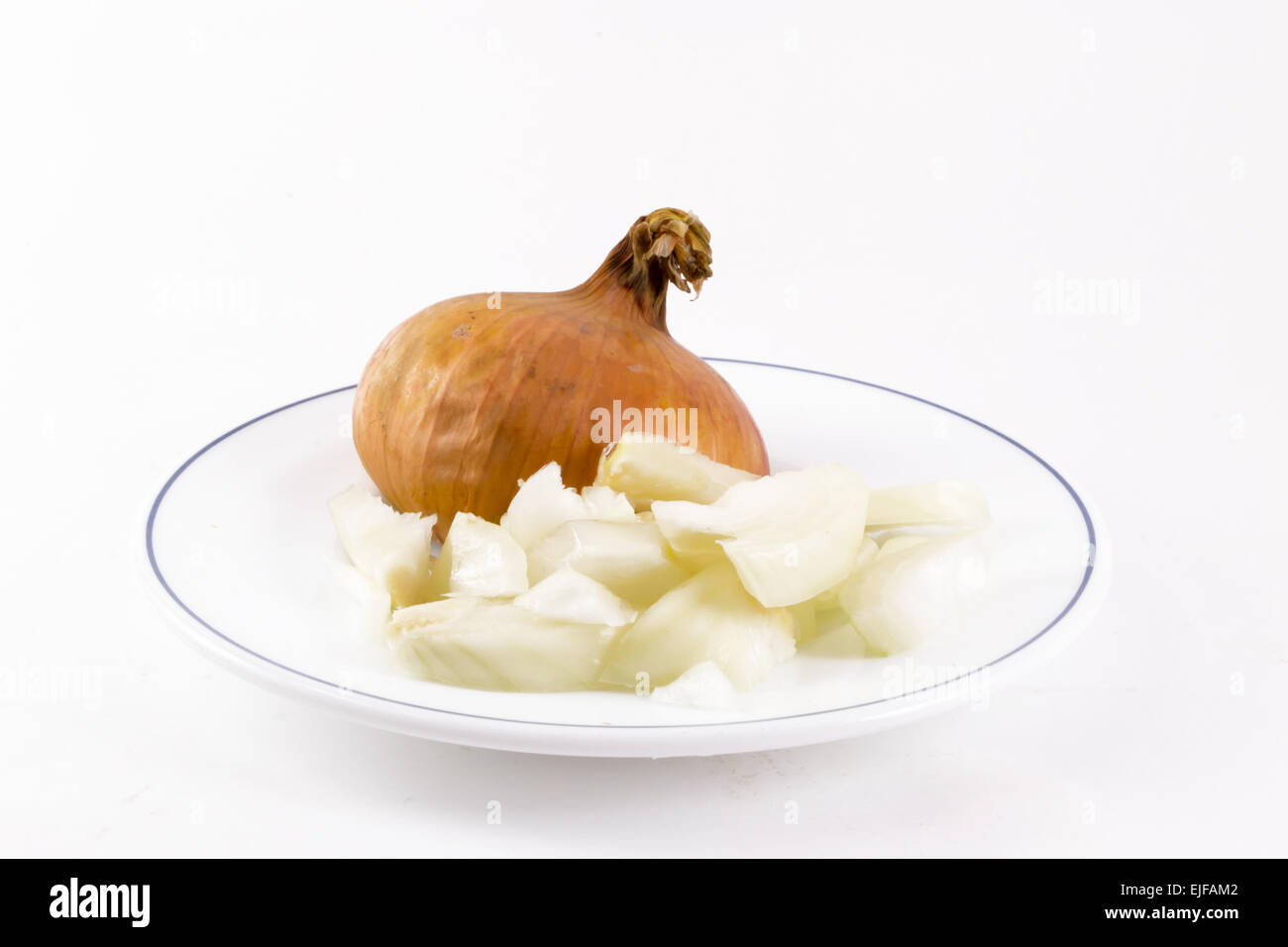 A single isolated plate of chopped onions ready for cooking Stock Photo ...