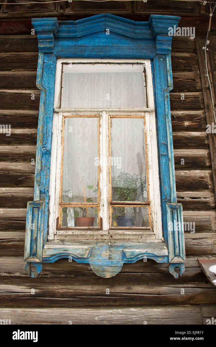 A solitary traditional Russian Wooden window frame Stock Photo - Alamy