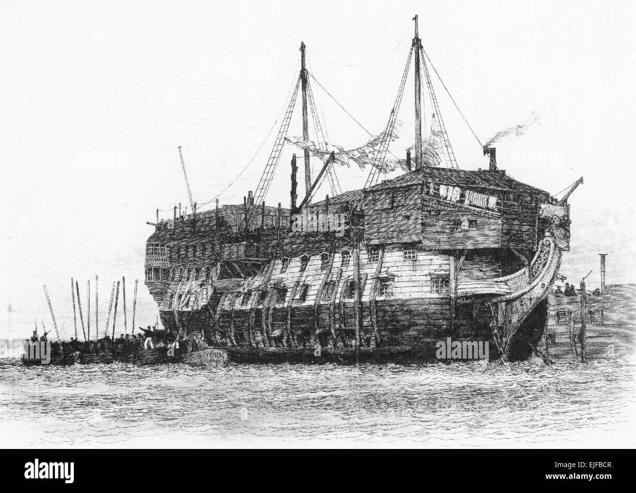PRISON HULK "York" in Portsmouth harbour in an 1807 engraving y Stock ...