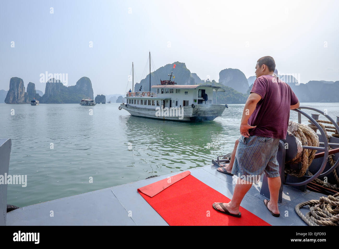 Tour boats cruise in Halong Bay, Vietnam Stock Photo - Alamy