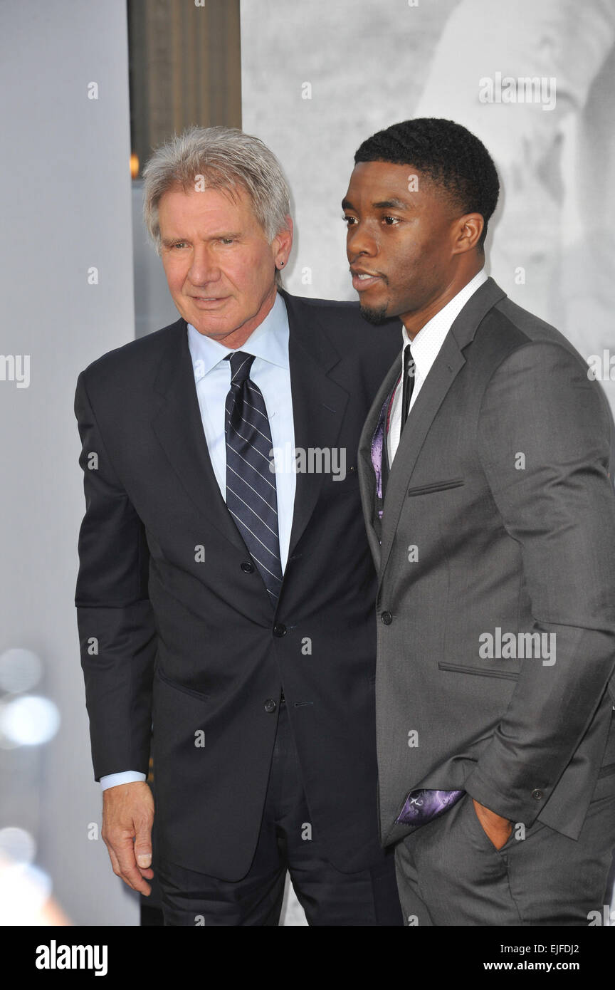 LOS ANGELES, CA - APRIL 9, 2013: Harrison Ford & Chadwick Boseman at ...
