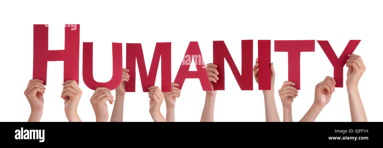 Many Caucasian People And Hands Holding Red Straight Letters Or ...