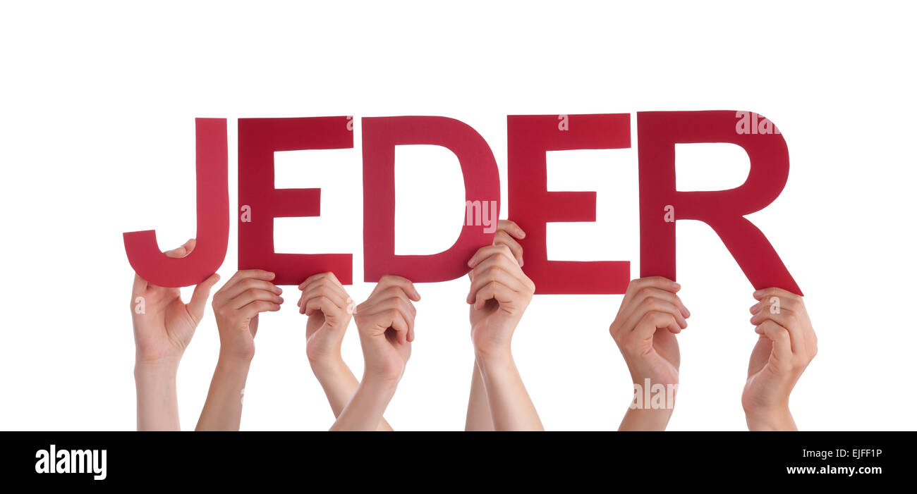 Many Caucasian People And Hands Holding Red Straight Letters Or ...