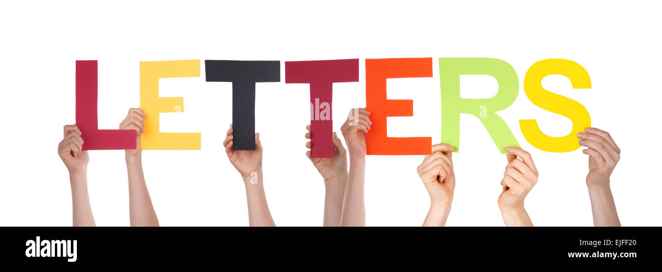 Many Caucasian People And Hands Holding Colorful Straight Letters Or ...