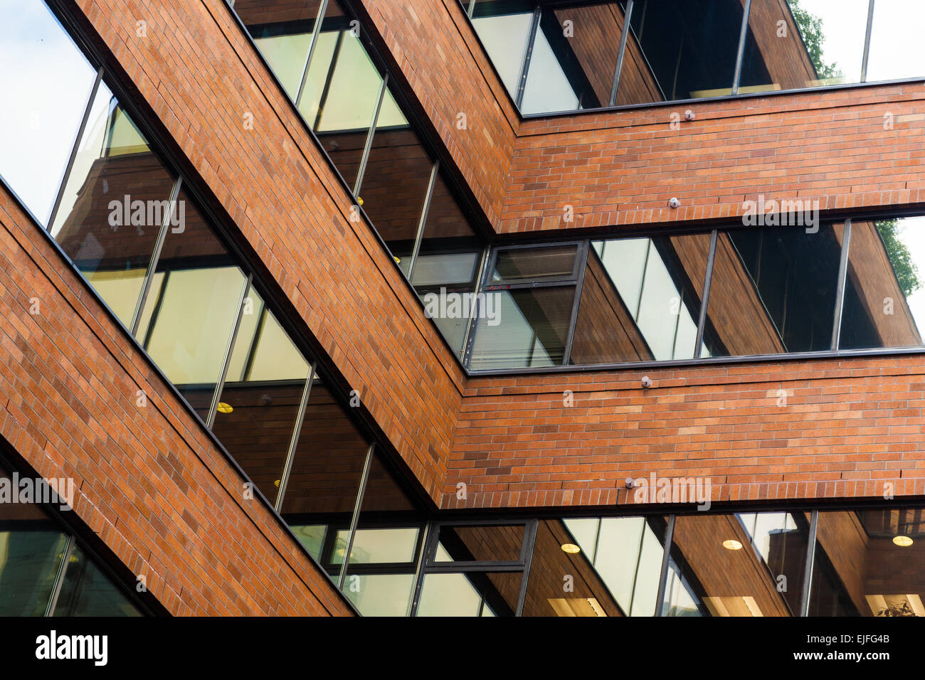 Red brick architectural features on an office tower in Vancouver ...