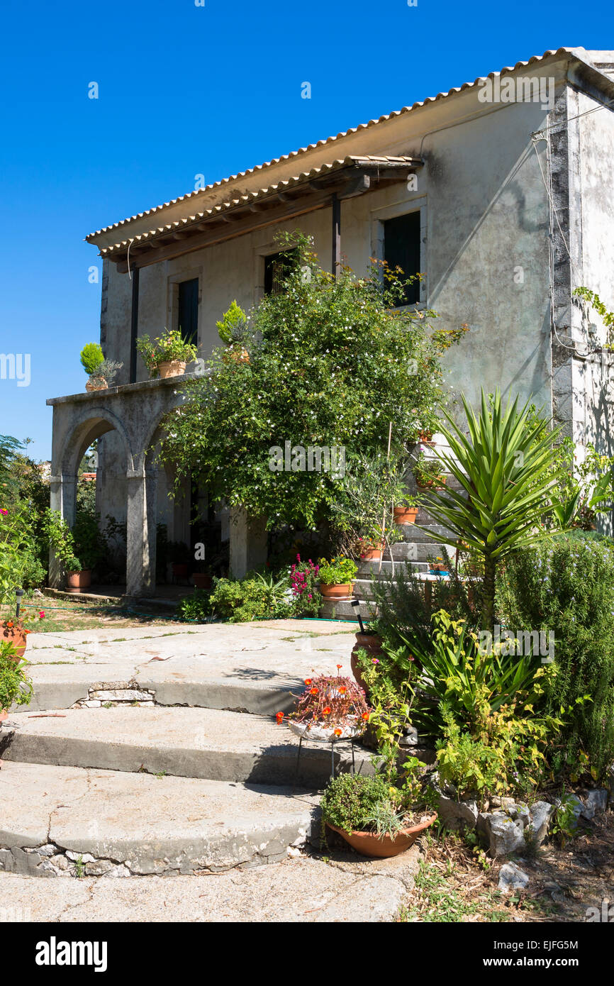 Typical Corfiot grand house in Perithia, Northern Corfu, Greece Stock ...