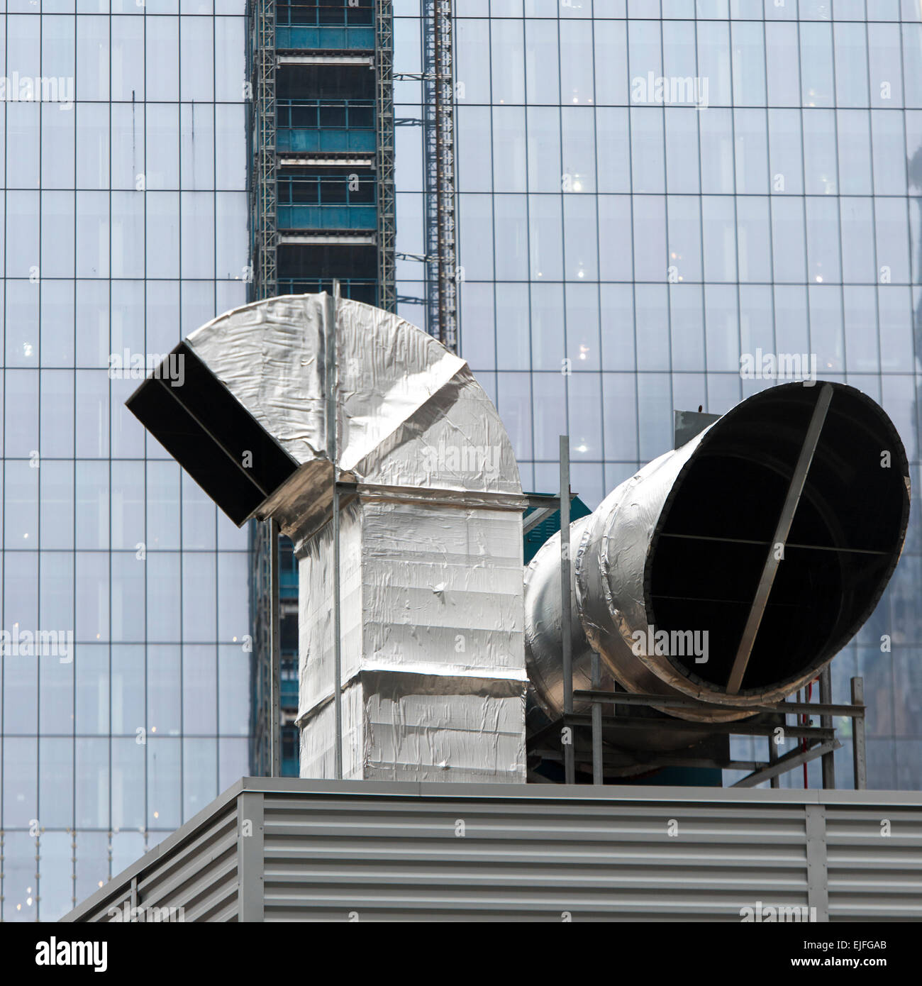 Exhaust pipe by modern office building, Lower Manhattan, New York City ...