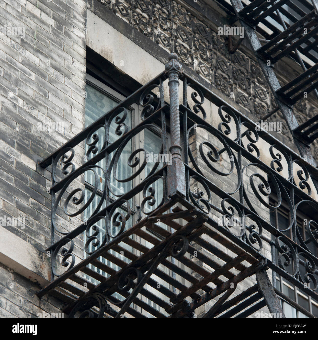 Low angle view of fire escape on a building, SoHo, Manhattan, New York ...