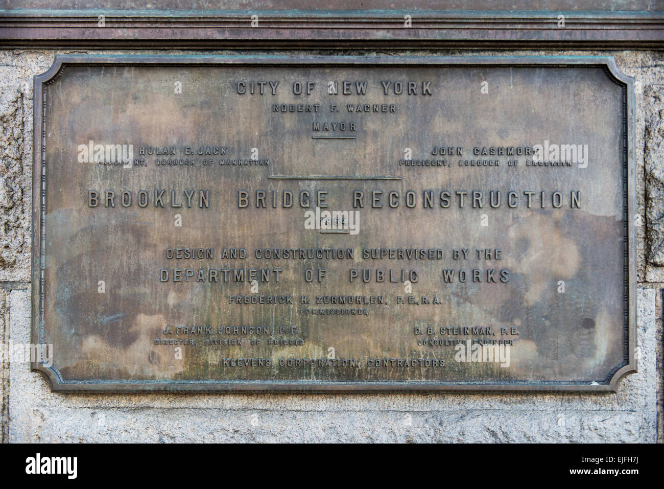 Plaque on the Brooklyn Bridge, Manhattan, New York City, New York State ...