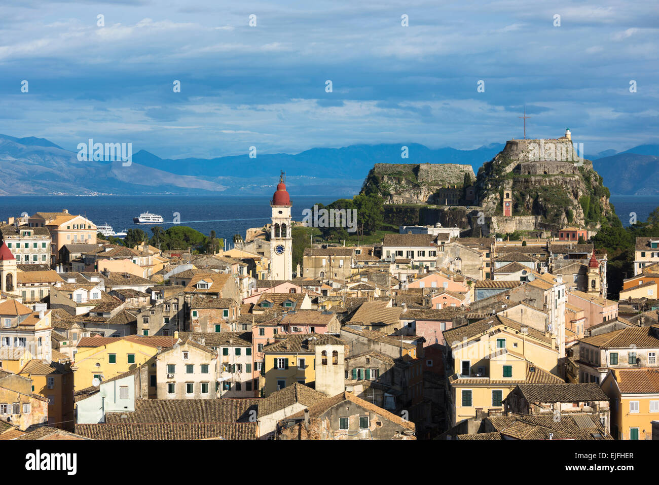 Panorama of Kerkyra, Corfu Town with Old Fort, The Paleo Frourio in ...