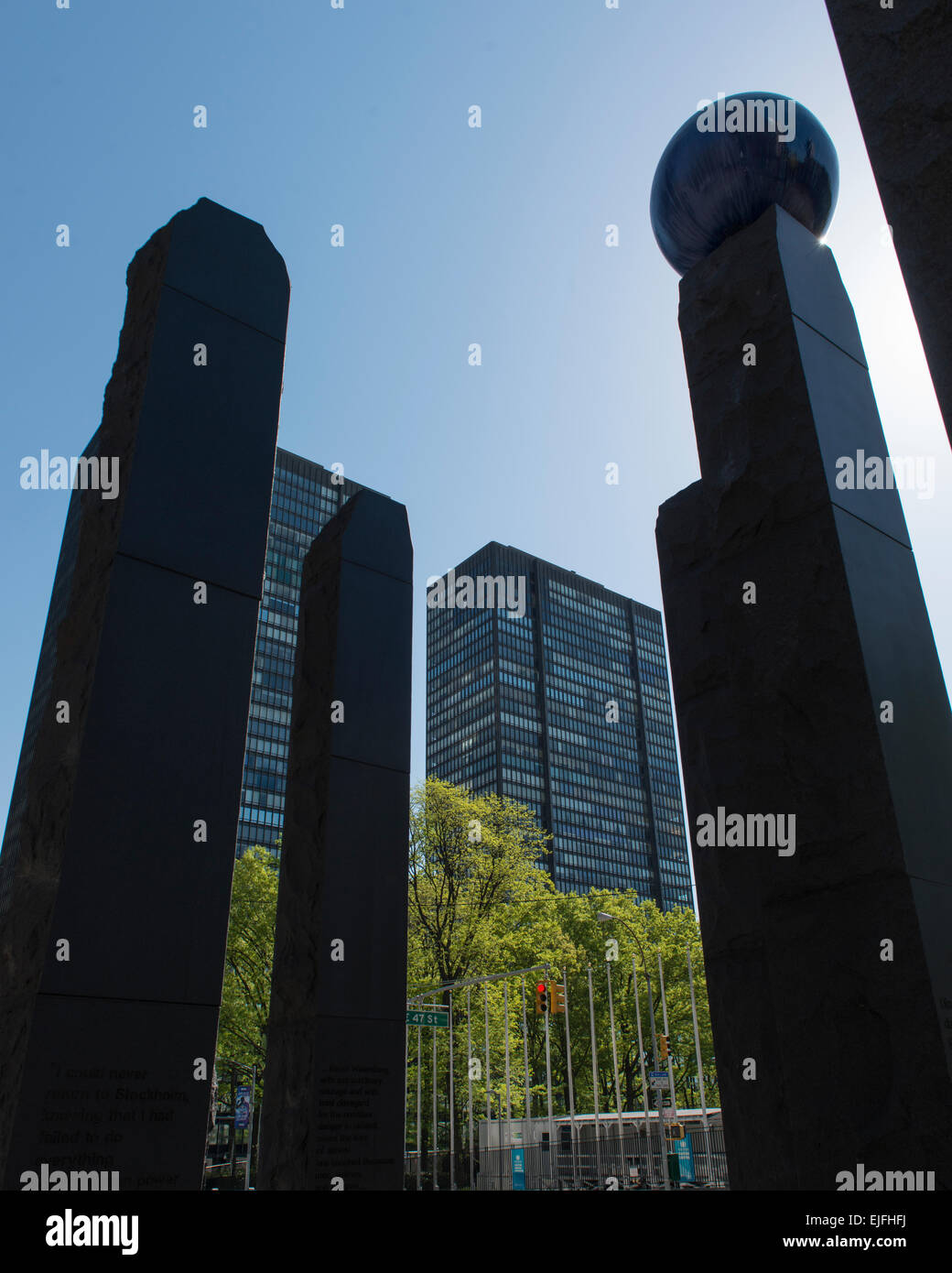 Low angle view of Raoul Wallenberg Monument, Midtown East, Manhattan ...