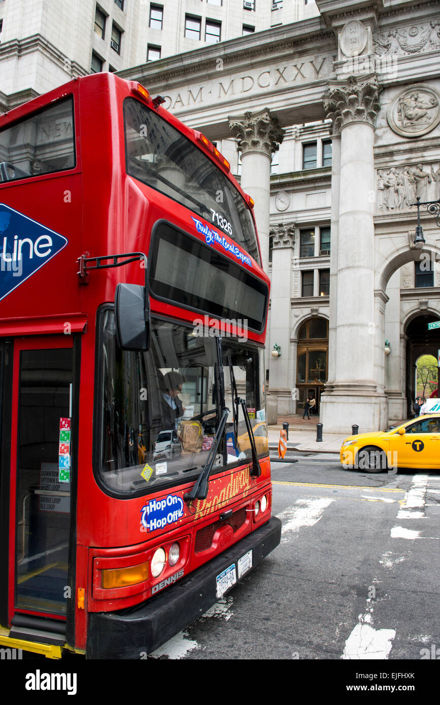 Tour bus on a street, Manhattan, New York City, New York State, USA ...