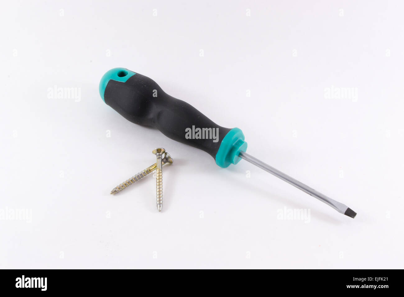 Black and Blue Rubber Handled Screwdriver with 2 screws - Isolated ...