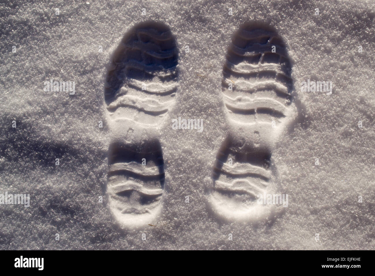 Two footprints in fresh untouched winter snow Stock Photo - Alamy