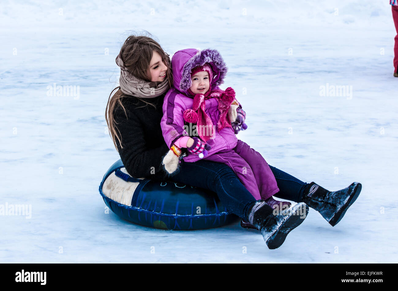 ORENBURG - 18 January: Baby winter sledding on the Ural River 18 ...
