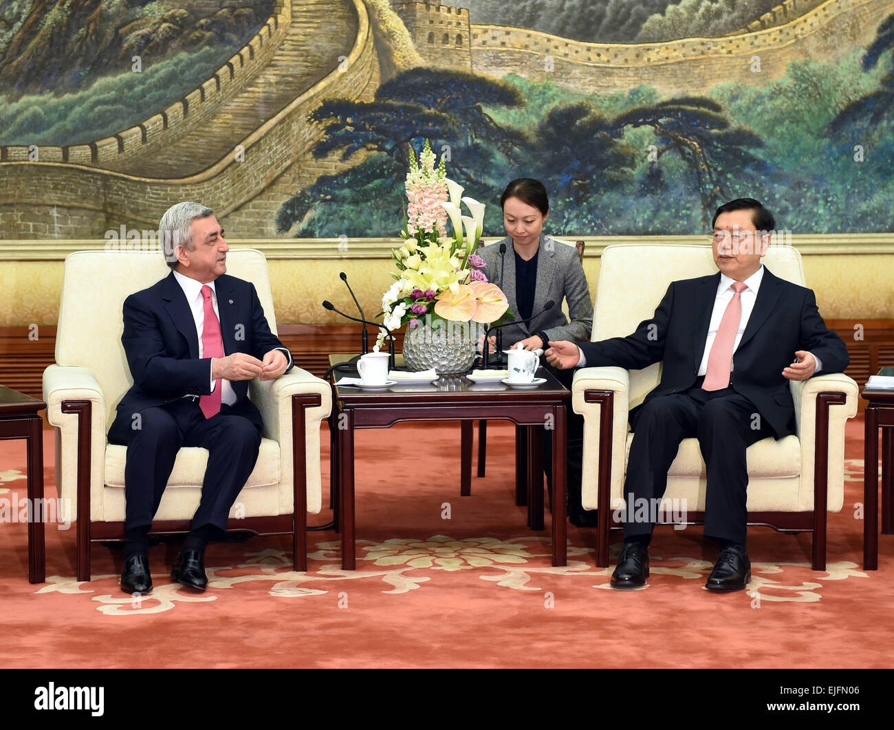 Beijing, China. 26th Mar, 2015. Zhang Dejiang (R), chairman of the ...