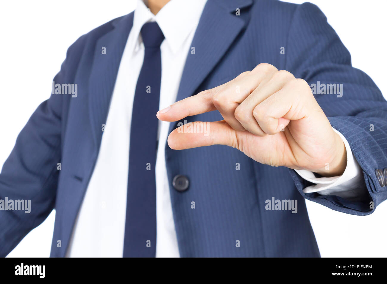 Businessman in Blue Suit Show Pinch Hand Gesture Isolated on White ...