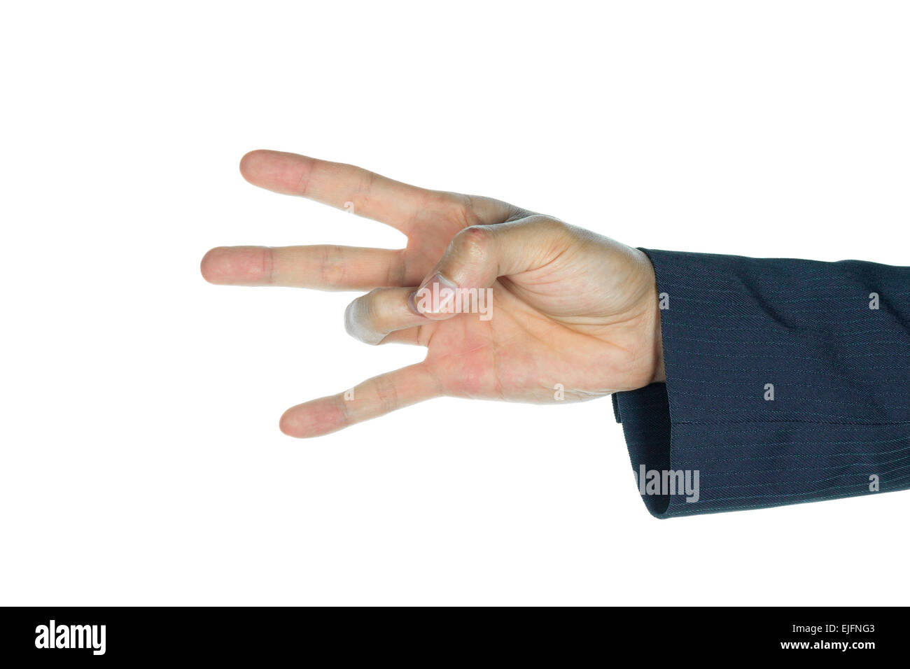 Holding ring finger of businessman on white background Stock Photo - Alamy