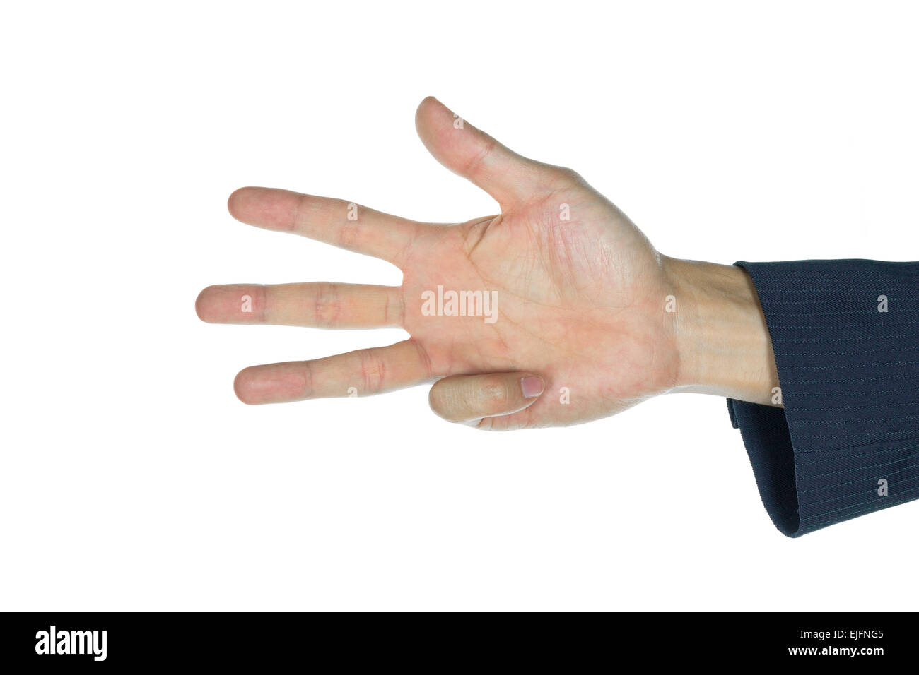 Four finger of businessman isolated on white background. Counting four ...