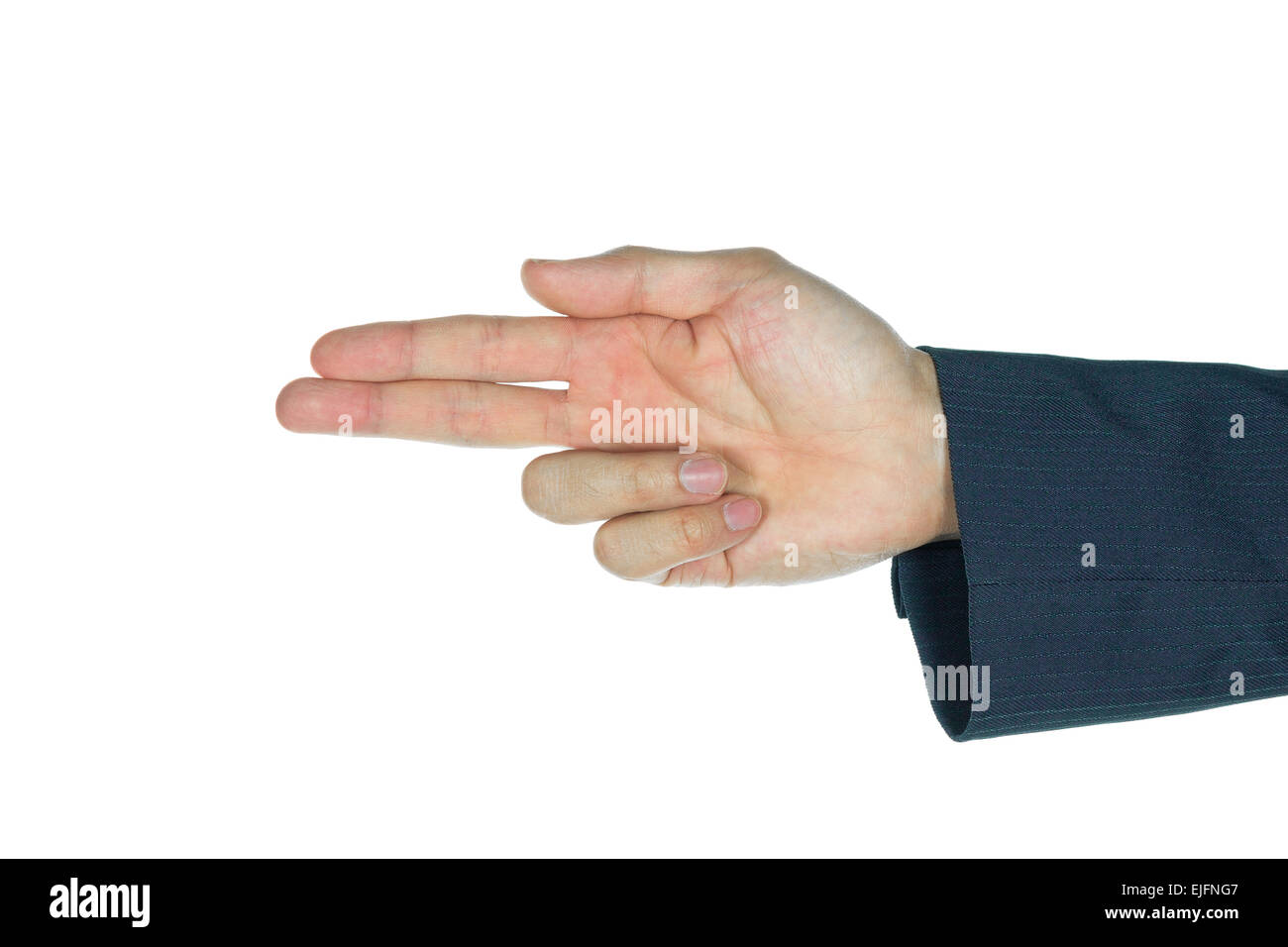 Finger gun of businessman on white background. Aiming hand sign of ...