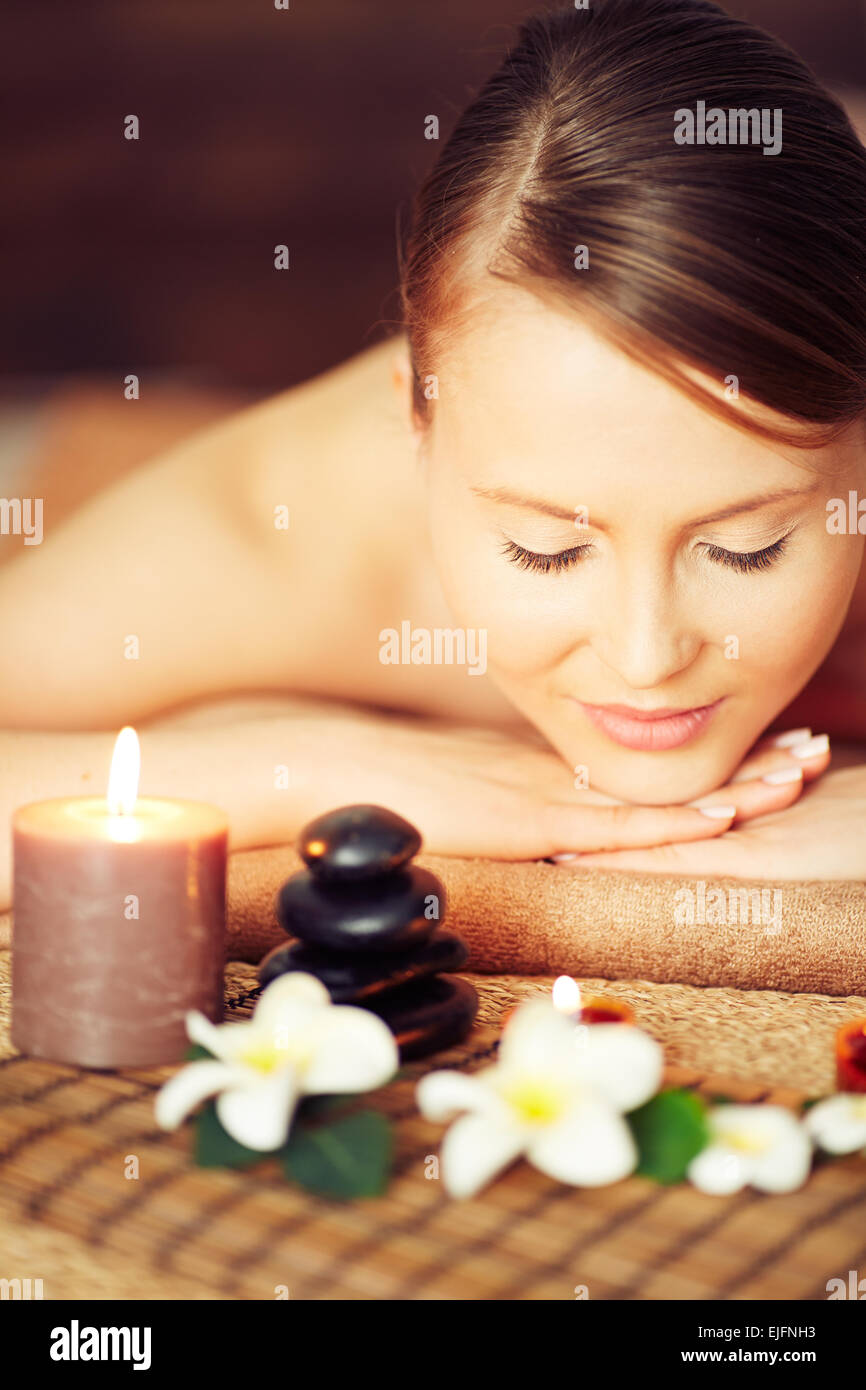 Woman enjoying therapy at spa Stock Photo - Alamy