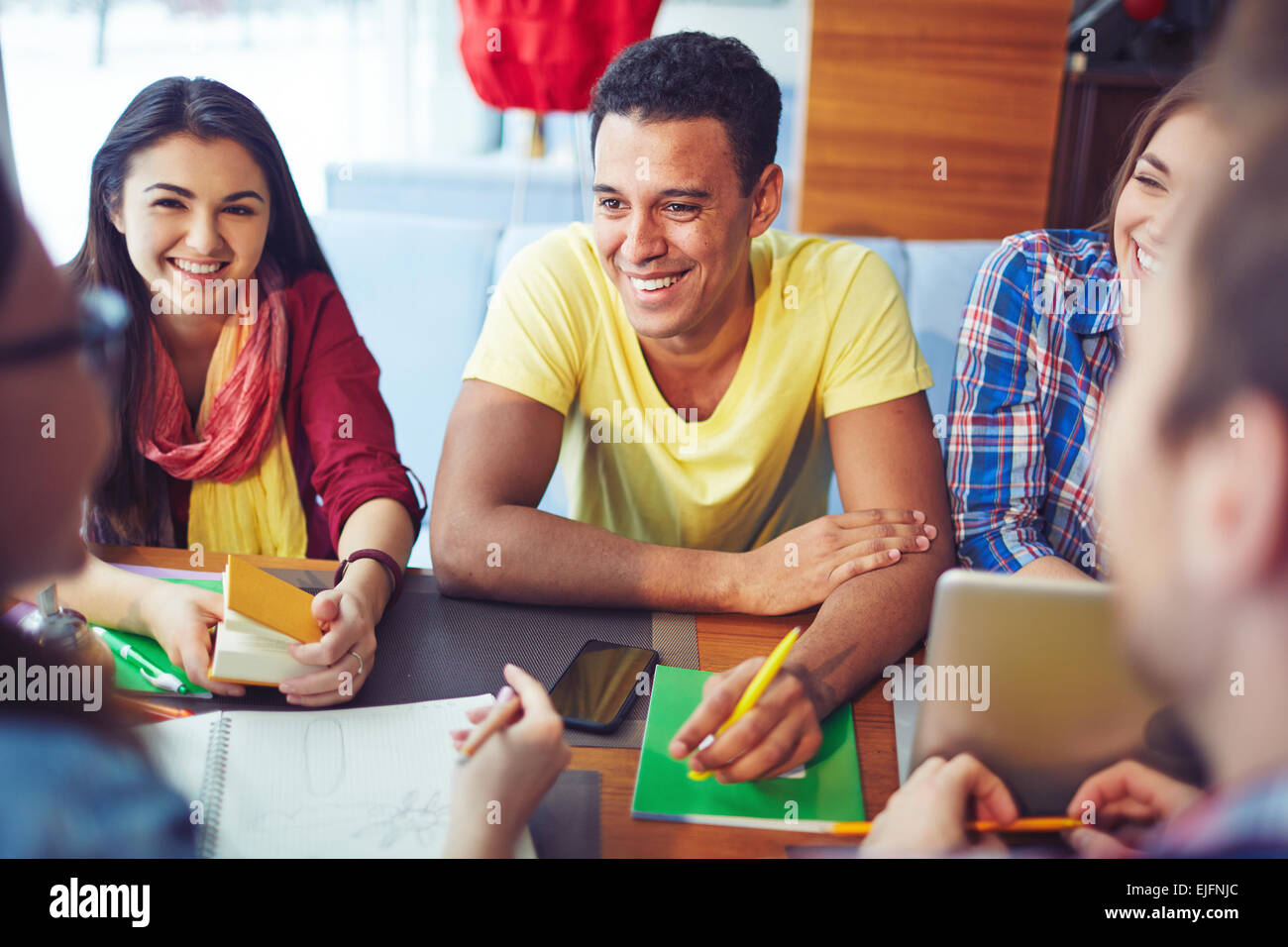 Cheerful student girl studying table hi-res stock photography and ...