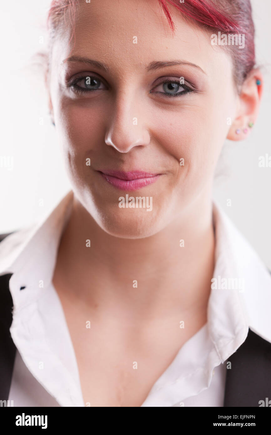 beautiful redhaired office girl worker smiling or laughing Stock Photo ...