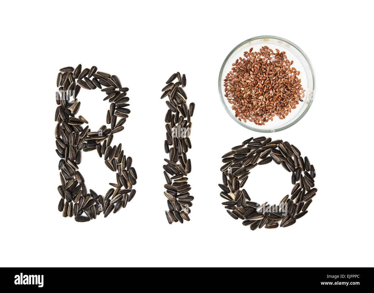 Word Bio made of sunflower seeds and linseeds isolated on the white ...
