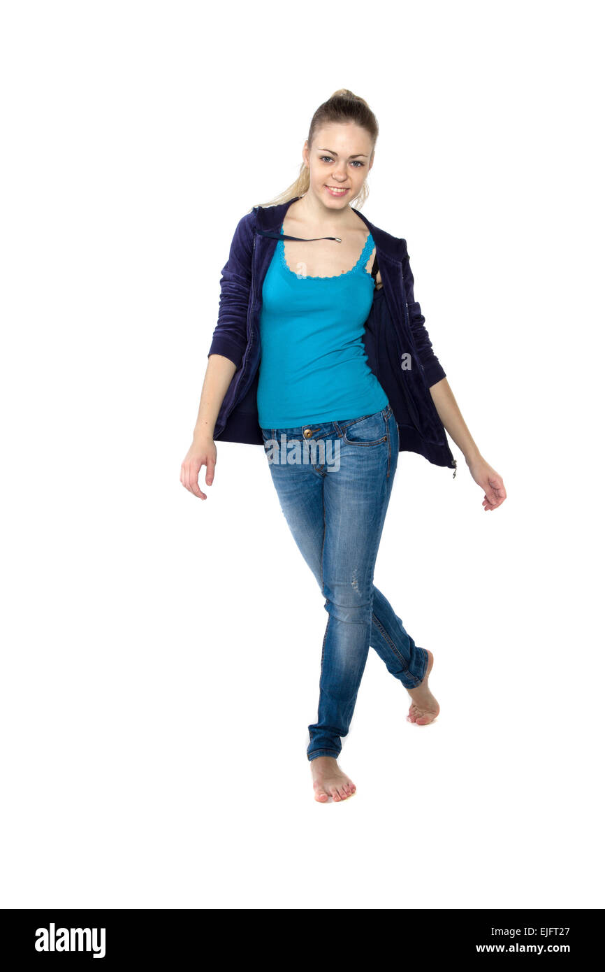 Walking girl, isolated on white Stock Photo - Alamy