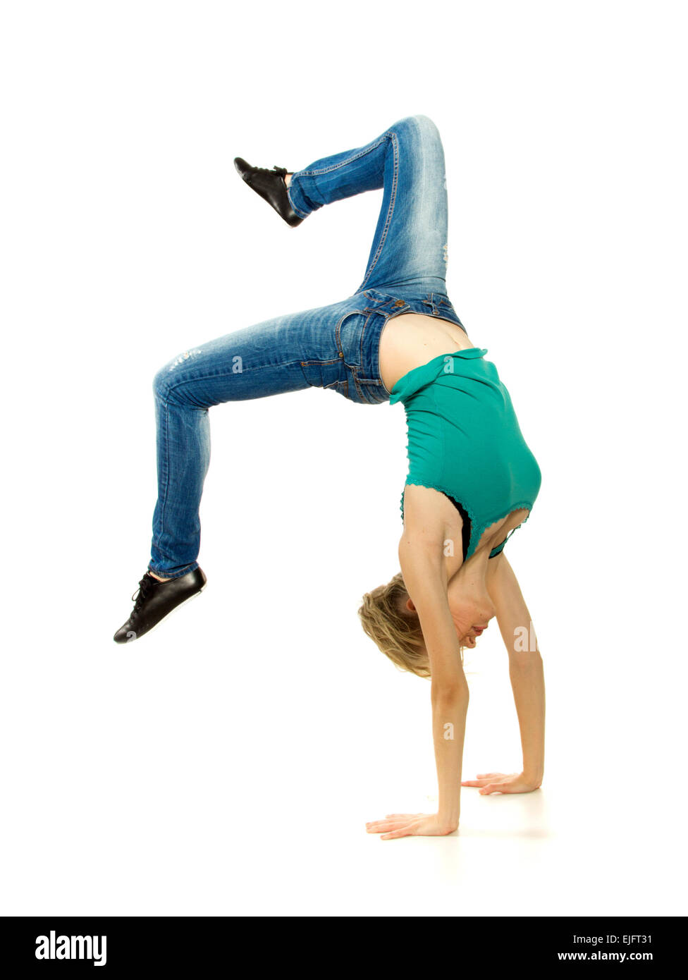 woman doing stretching exercise on white background Stock Photo - Alamy