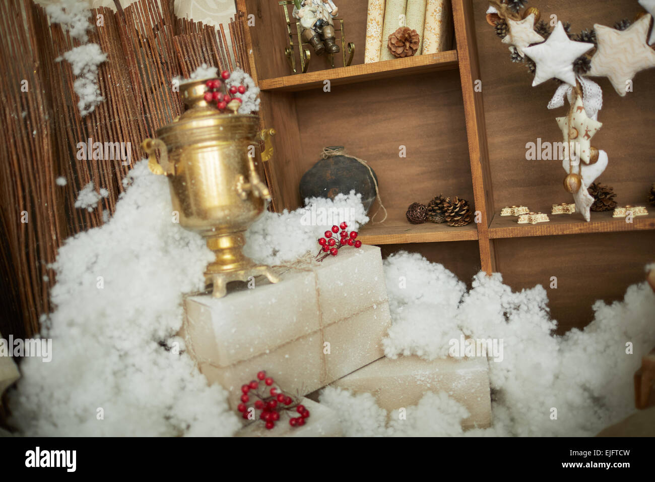 golden samovar, rowan snow Stock Photo - Alamy