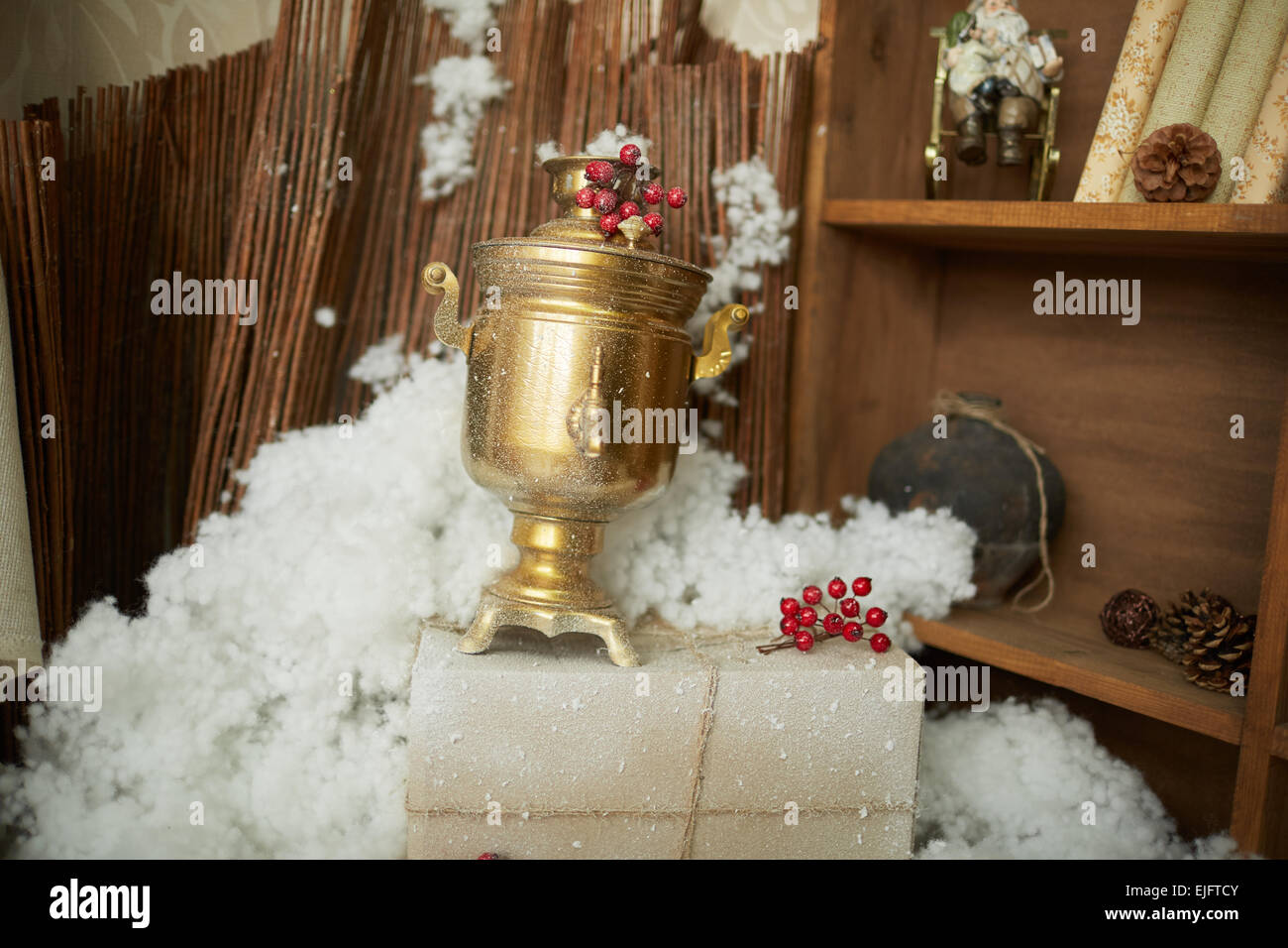 golden samovar, rowan snow Stock Photo - Alamy