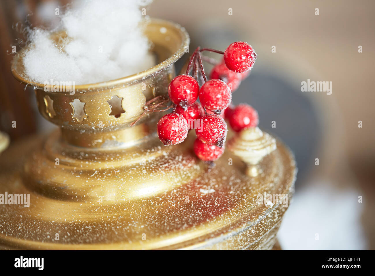 golden samovar, rowan snow Stock Photo - Alamy
