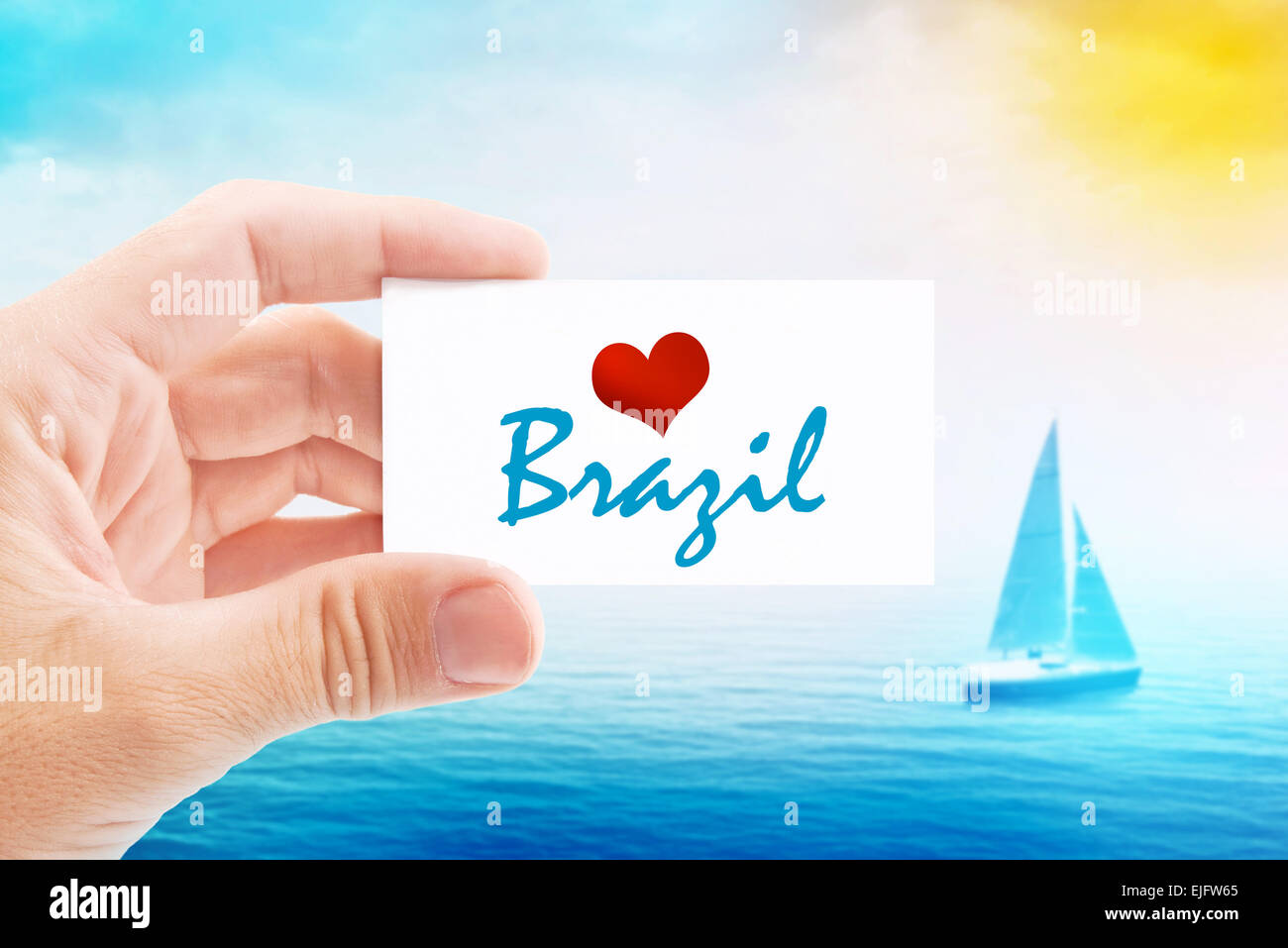 Summer Vacation on Brazil Beach, Person Holding Visiting Card for ...