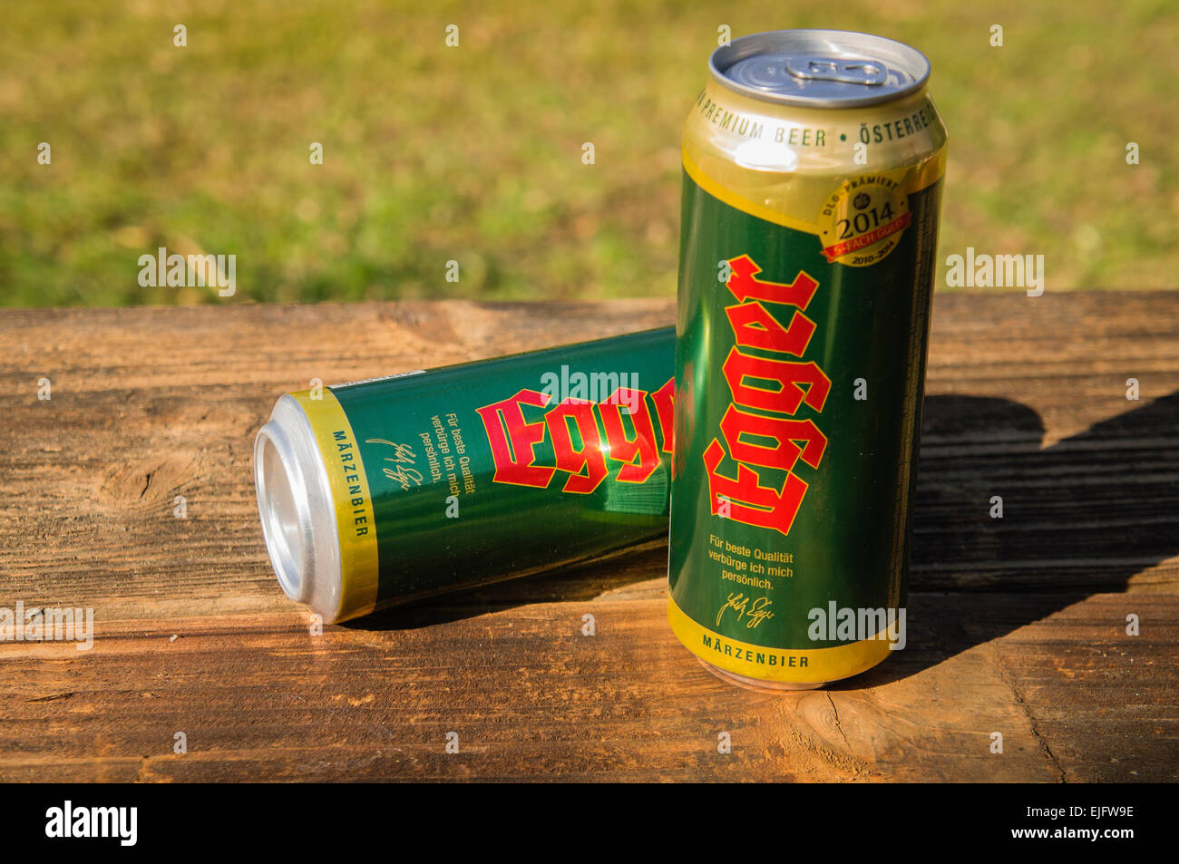 Egger, beer can, tin, cans, tins, Aluminium, Al Stock Photo - Alamy
