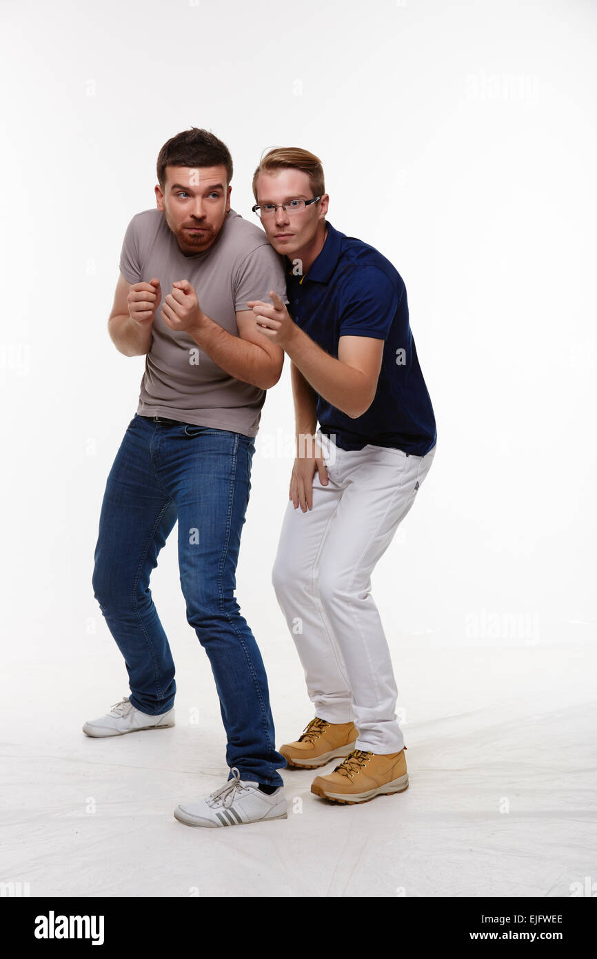 two friends imagine themselves spies Stock Photo - Alamy