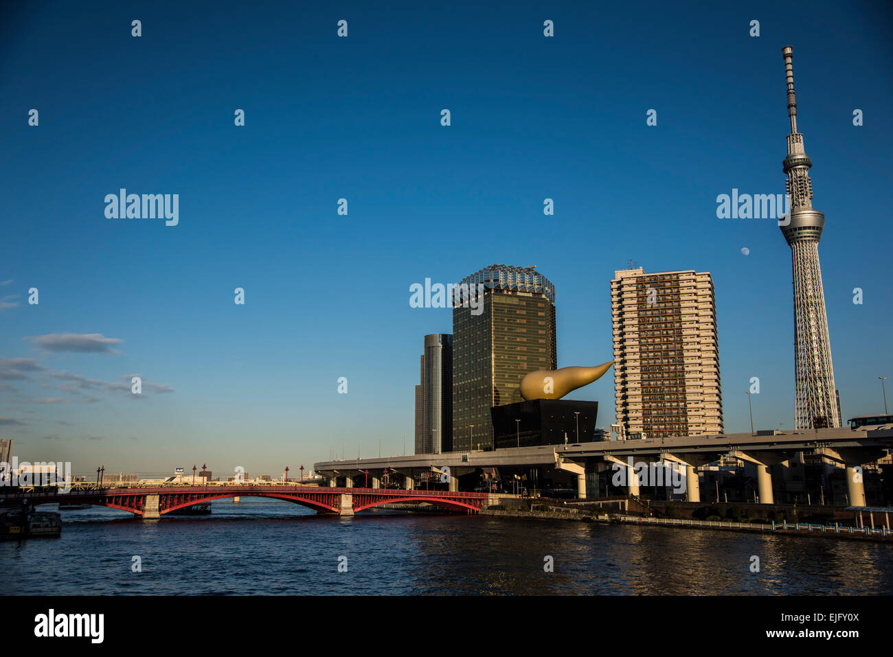 Evening scene,Azumabashi bridge and Tokyo Skytree,Sumida river,Taito-Ku ...