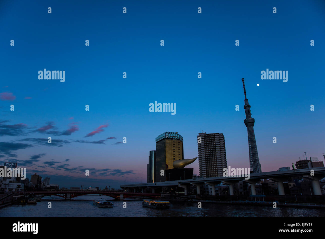 Evening scene,Azumabashi bridge and Tokyo Skytree,Sumida river,Taito-Ku ...