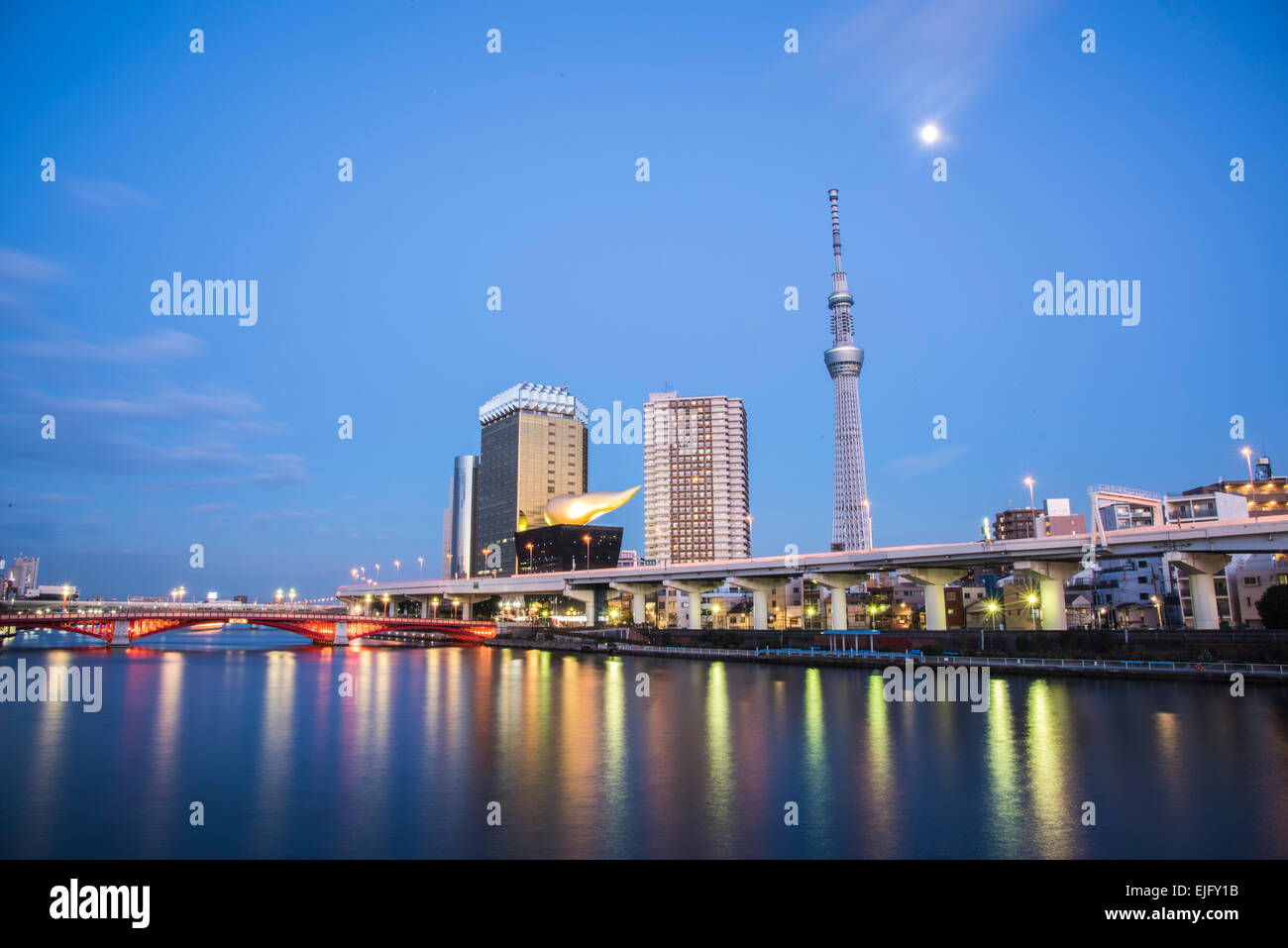 Night scene,Azumabashi bridge and Tokyo Skytree,Sumida river,Tokyo ...