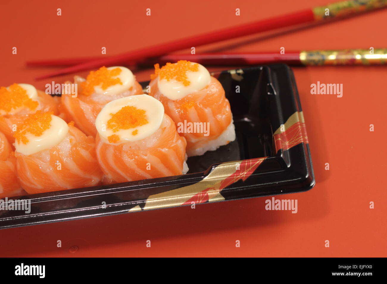 Japanese appetizer cuisine sushi set with salmon Stock Photo - Alamy