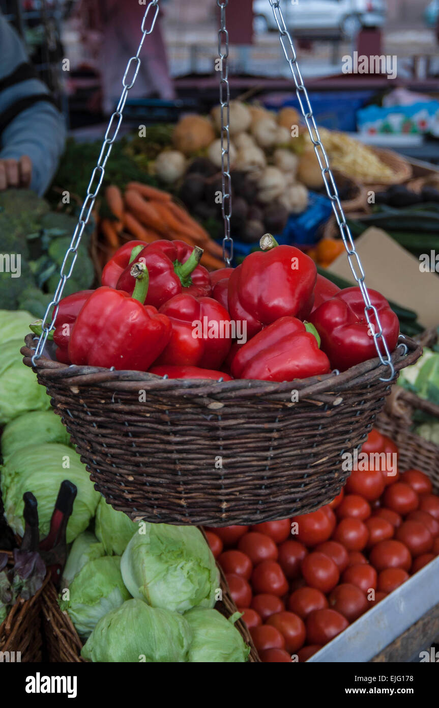 Red Pepper in Basket at the market in Helsinki, Finland Stock Photo - Alamy