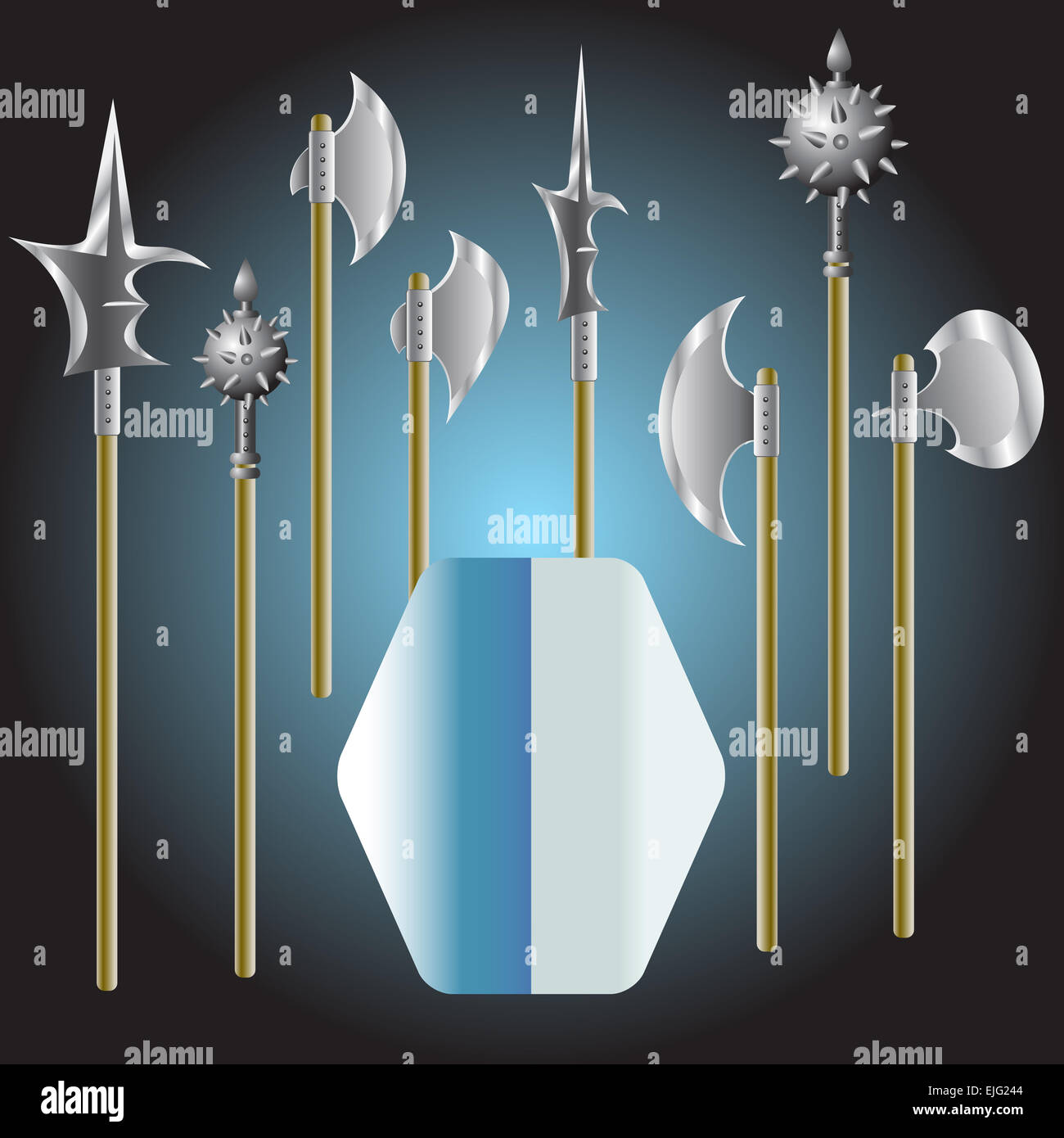 Illustration of medieval weapons and shield Stock Photo - Alamy