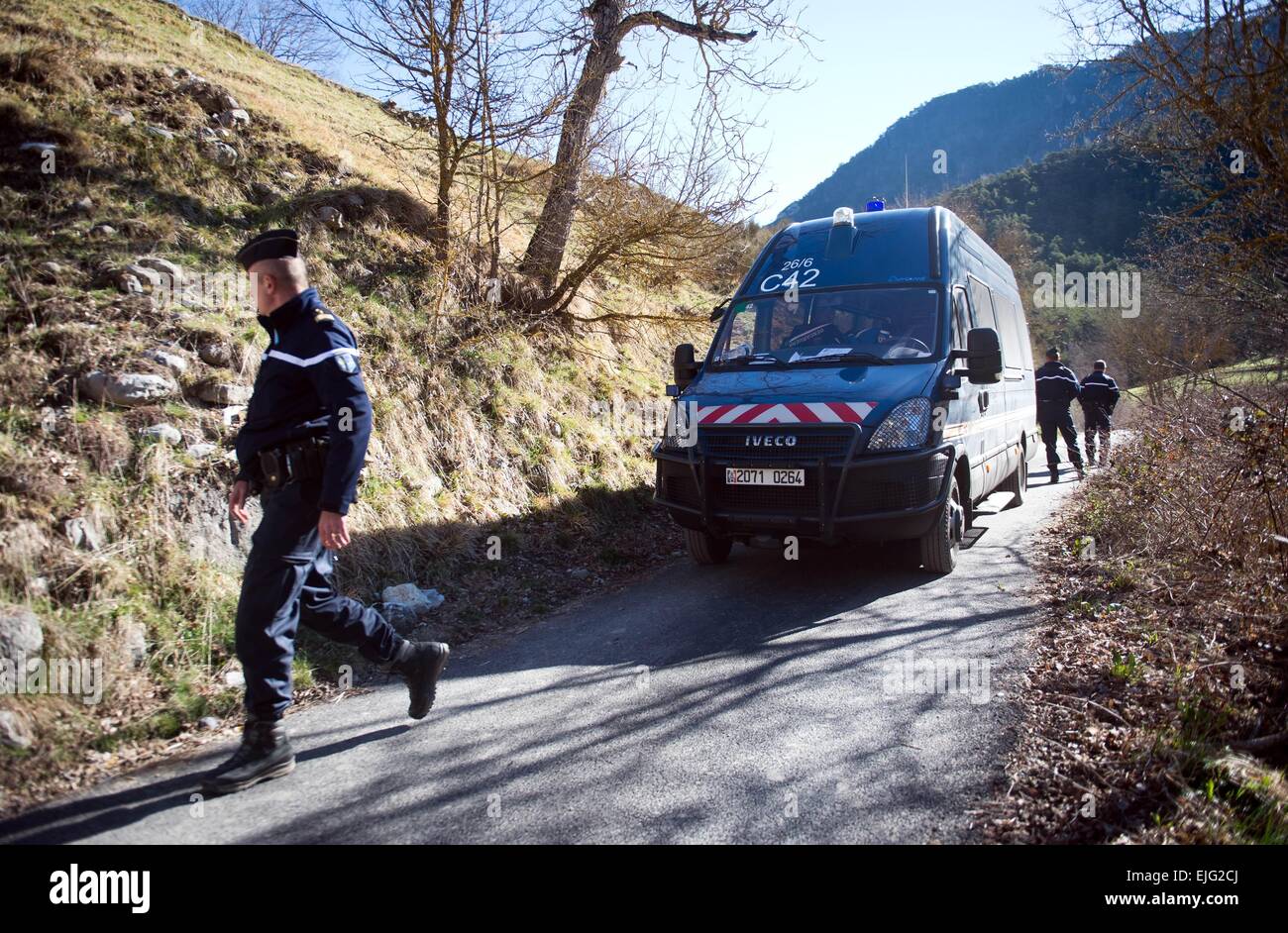 St. Pierre, France. 26th Mar, 2015. Police officers block off a road ...