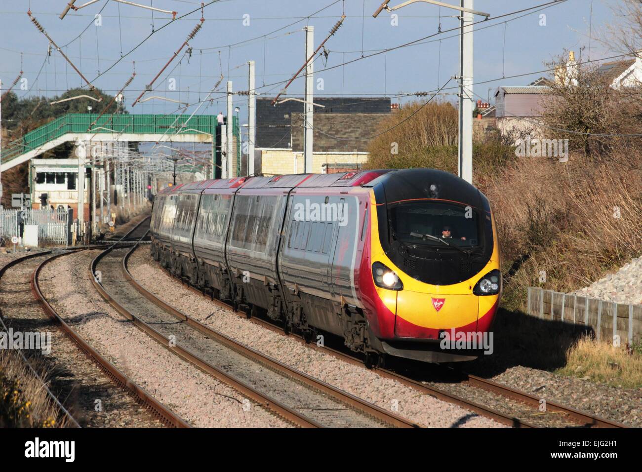 Pendolino electric multiple unit train at Hest Bank in Lancashire on ...