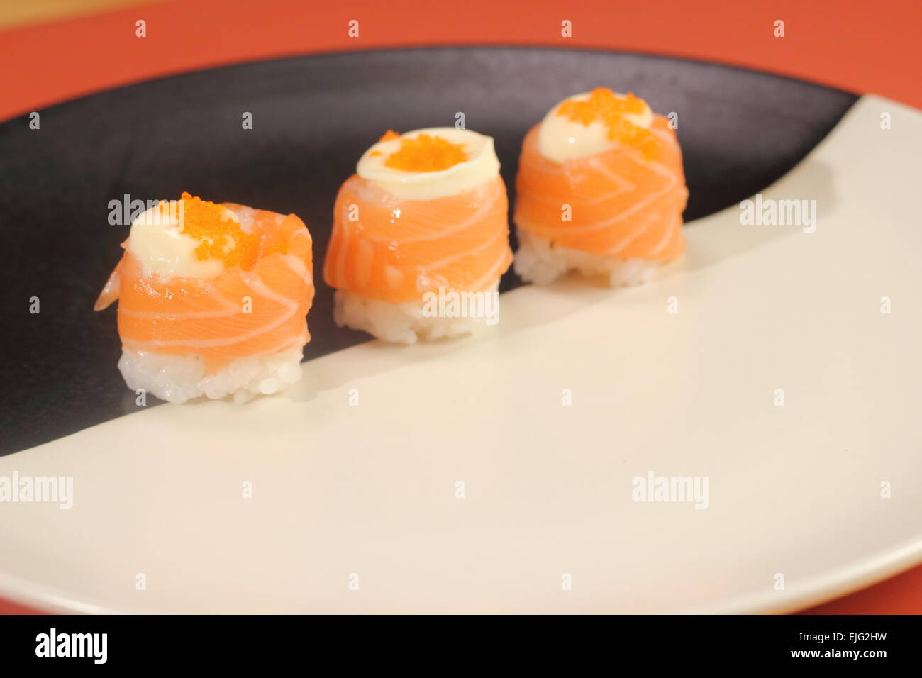 Japanese appetizer cuisine sushi set with salmon Stock Photo - Alamy