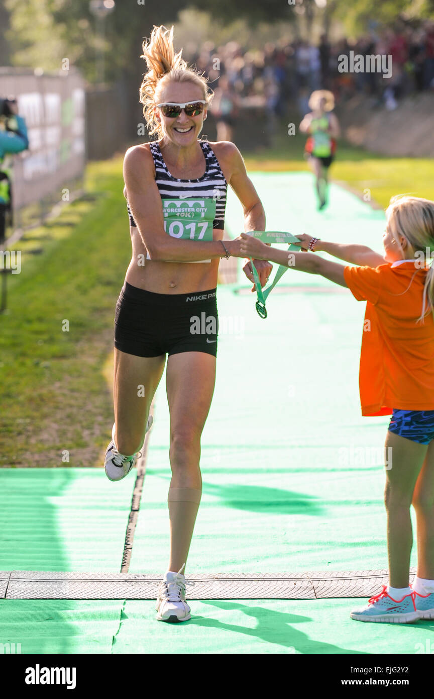 Paula Radcliffe and her daughter Isla attend the Worcester City 10K run ...